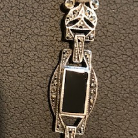 Jewelry | Vintage Marcasite Onyx 825 Silver Link Bracelet | Poshmark